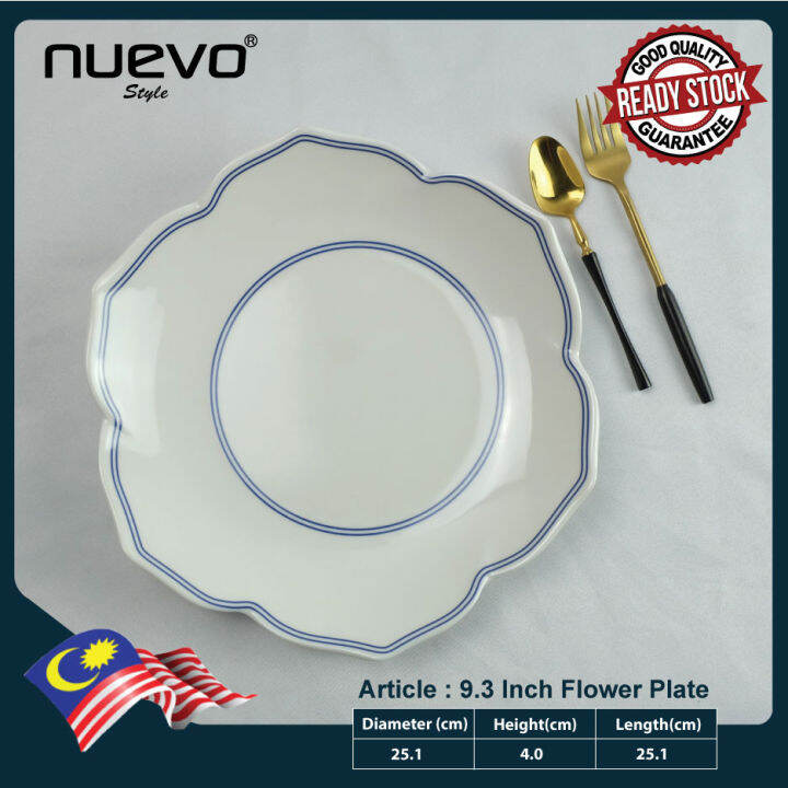 9.3 Inch Blue Line Melamine Flower Shaped Dinner Plate蓝线密胺花形餐盘Pinggan ...
