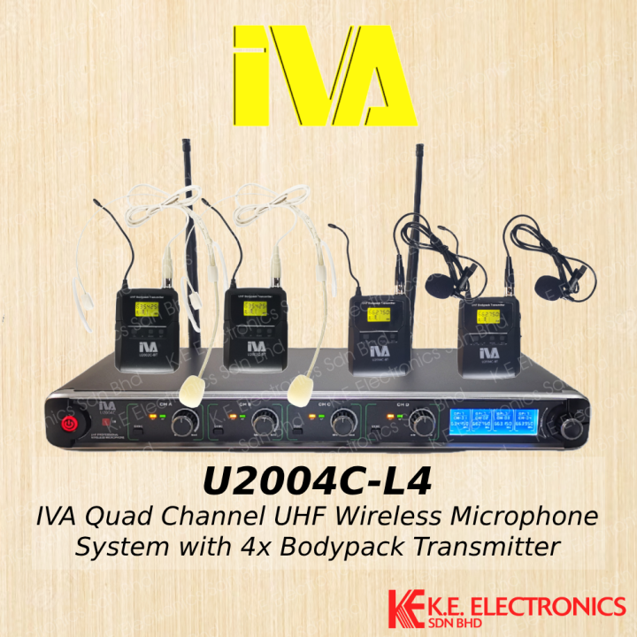 IVA U2004C Series Quad Channel UHF Wireless Microphone System with 4x ...