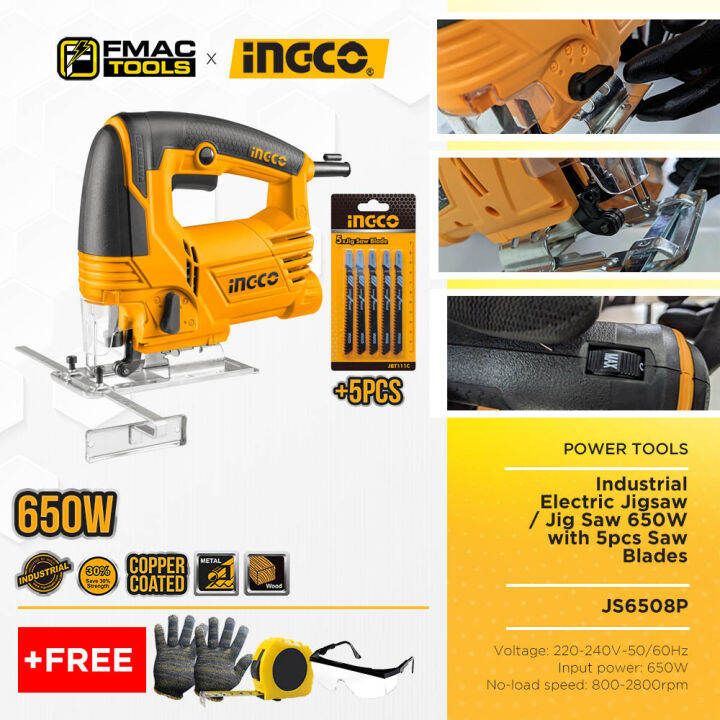 INGCO Industrial Electric Jigsaw / Jig Saw 650W with 5pcs Saw Blades ...