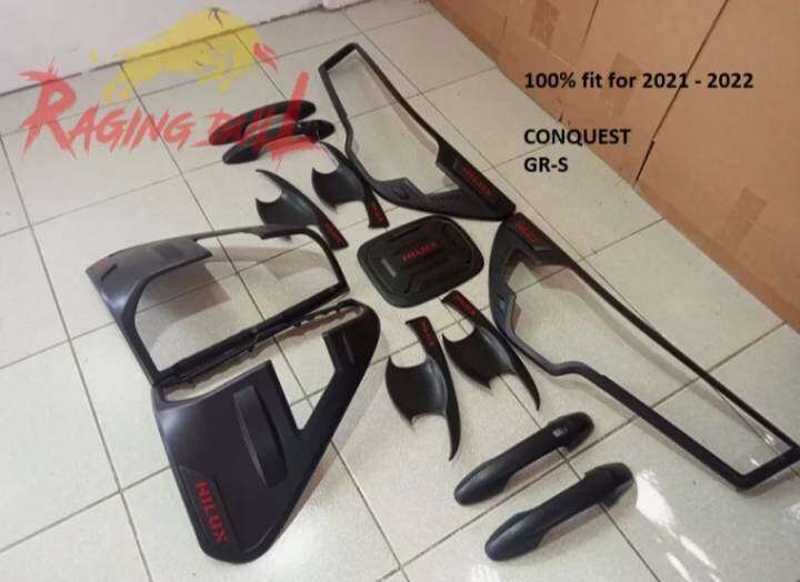 2021 - 2022 Hilux CONQUEST & GRS - Red Logo Garnish Set - Matte Black ...