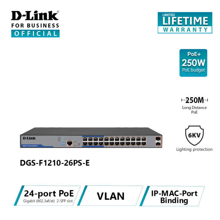 D-Link DGS-F1210-26PS-E 250M 24 Port Gigabit Network Switch with 2 SFP ...
