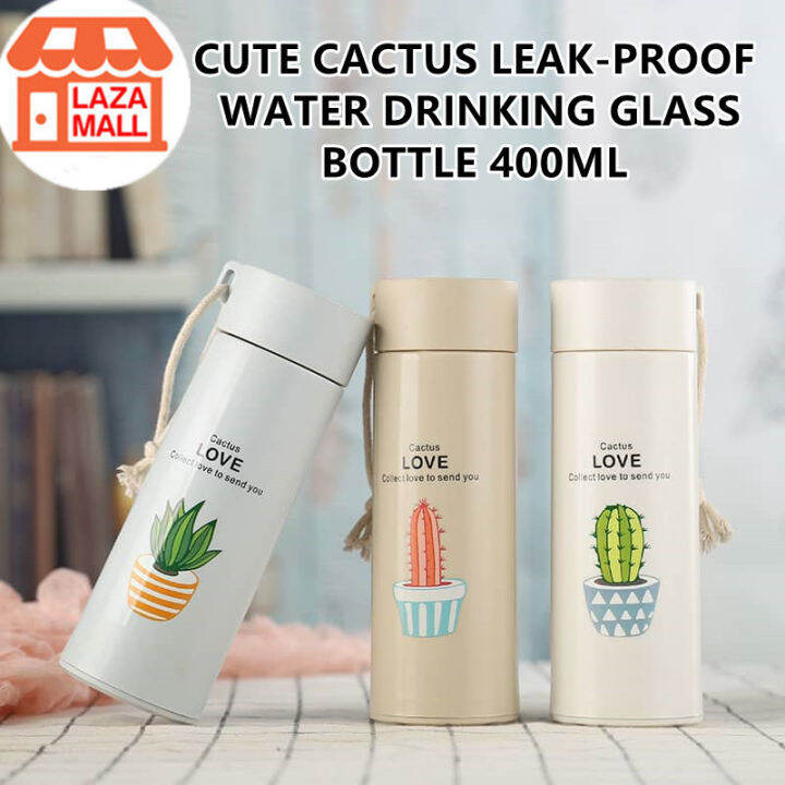 PORTABLE CUTE CACTUS LEAK-PROOF WATER DRINKING BEVERAGE GLASS BOTTLE ...