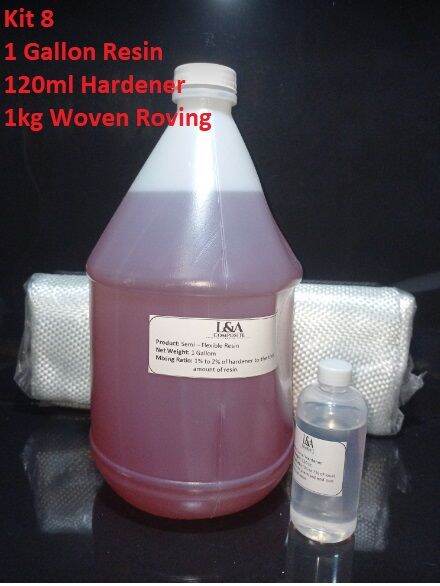 Fiberglass DIY 1 Gallon Kit (L8) -1 Gallon Resin, 120ml Hardener with ...