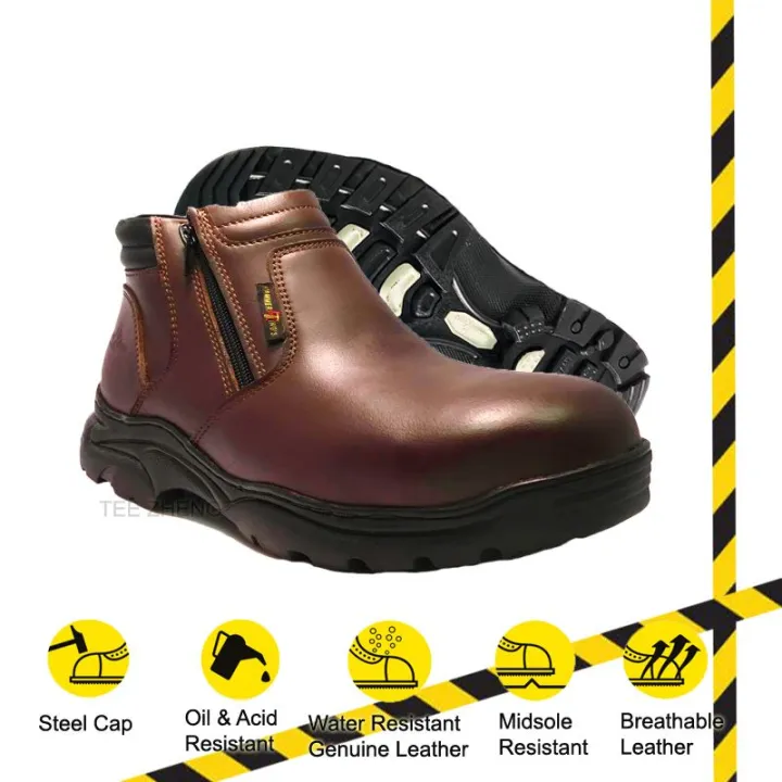 Original Hammer King's Brown Leather Mid Cut Zip Safety Shoes #13013 ...