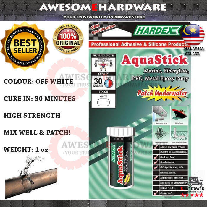 HARDEX AS2 AS-2 AQUASTICK PATCH UNDERWATER EPOXY PUTTY (OFF WHITE) 1 OZ ...