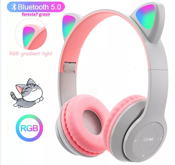 Henset Bluetooth Telinga Kucing Headphone Bluetooth Kucing LED Wireless ...