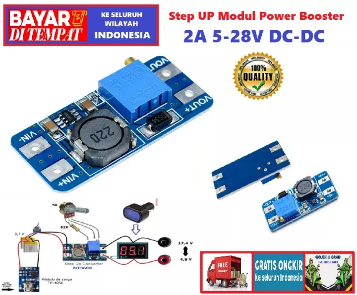 Modul Step Up DC 5V 12 V - 24 V 2A Power Booster Modul Arduino ...