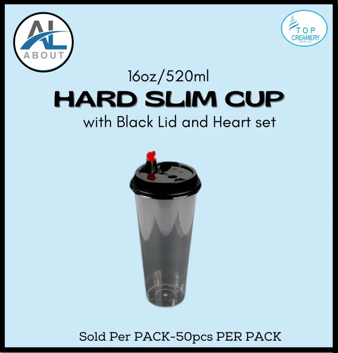 16oz | HARD CUP with Black Lid and heart - 50pcs | Lazada PH