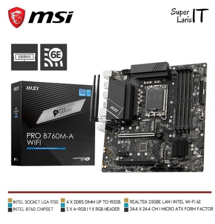 MSI PRO B760M-A WIFI Motherboard Intel LGA 1700 DDR5 Gen 12/13 | Lazada Indonesia