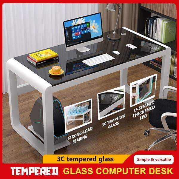 Tempered Glass Computer Table with U-Shape Legs for Bedroom Study room ...