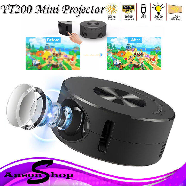 YT200 LED Mobile Video Projector Home Theater Media Player Kids Home ...