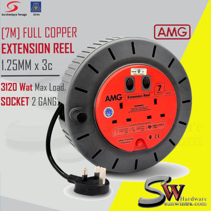 (100% Pure Copper) AMG Extension Reel Cable Reel With 7 Meter Wire | 2 ...