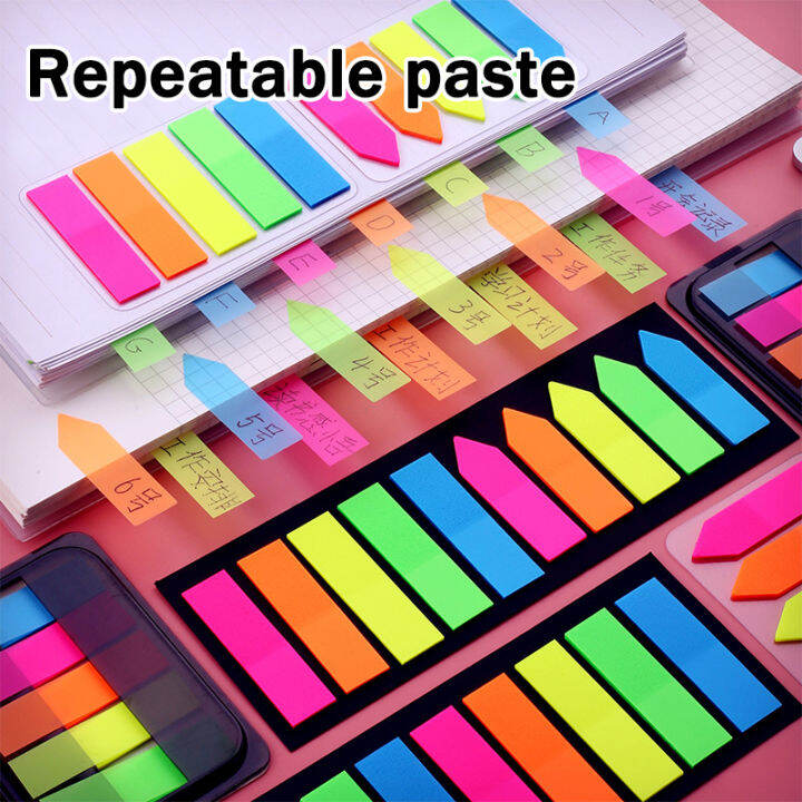 200 Sheets Color Transparent Fluorescent Sticky Note Flags Tabs Page ...