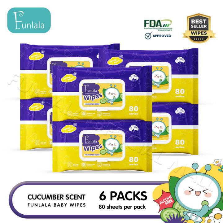FUNLALA Cucumber Scent Baby Wipes 80's Pack of 6 | Lazada PH