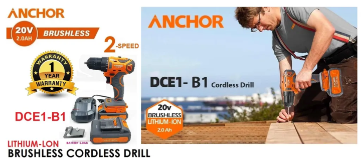 Anchor DCE1-B1 20V Lithium-ion 10mm Brushless Drill Driver | Lazada