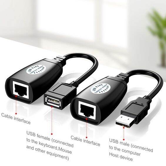USB Extender Adapter 50m Single RJ45 Ethernet CAT5E 6 Up to 150ft Cable ...