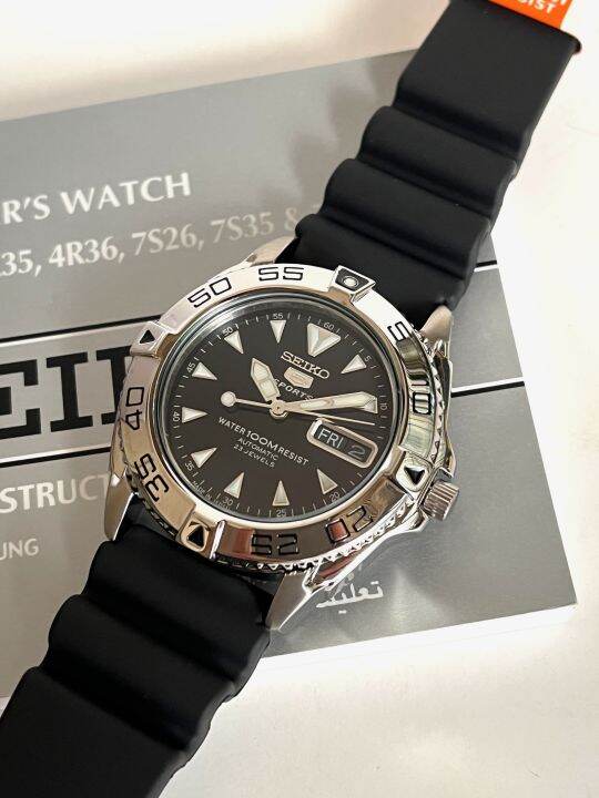 Seiko 5 Sports Automatic Watch SNZB33J2 Black Day & Date Dial, Black ...