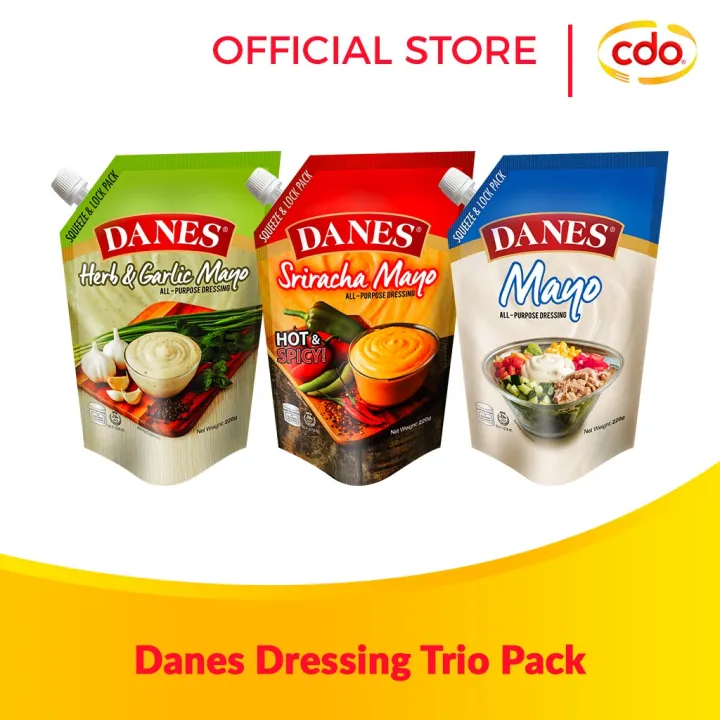 DANES Dressing Trio Pack (Plain 220g + Sriracha 220g + Herb&Garlic 220g ...