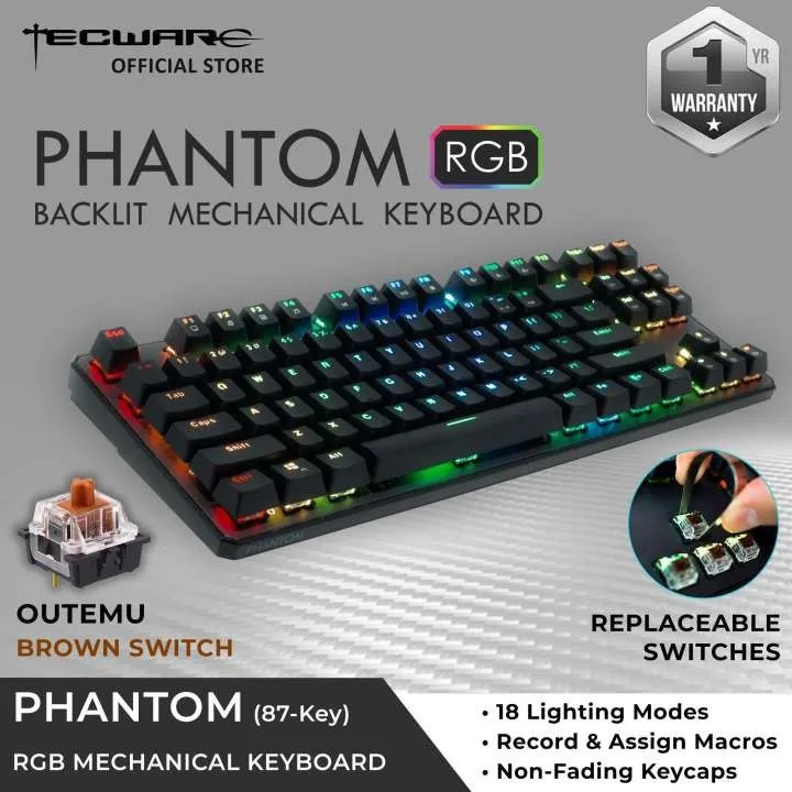 [COD]original Tecware Phantom 87 RGB Mechanical Keyboard [3 Switch ...