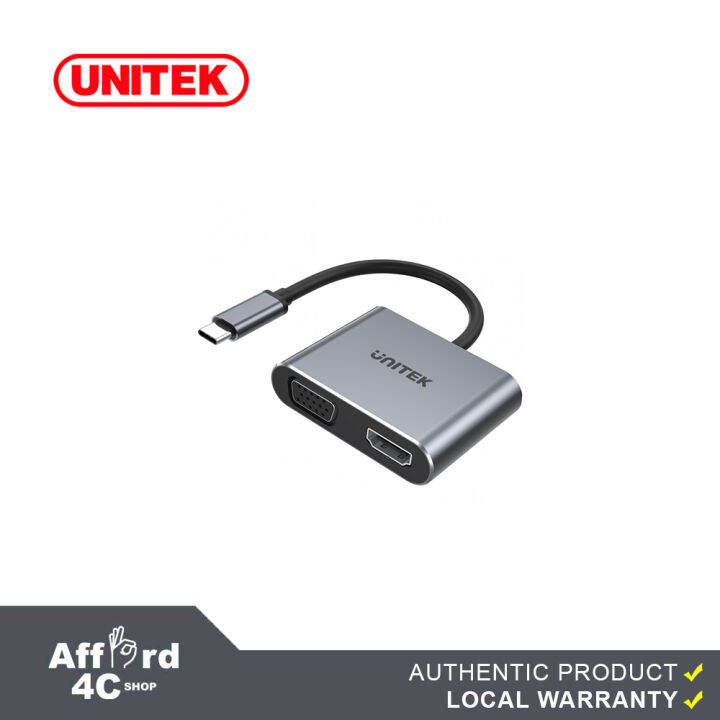 Unitek V1126A USB-C Male to HDMI + VGA Adapter with MST Dual Monitor ...