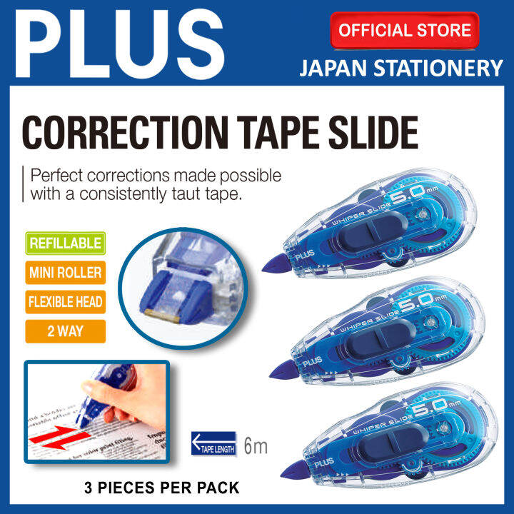 PLUS Correction Tape Whiper Slide WH-015-3P 5mm X 10m - 3 Pieces ...