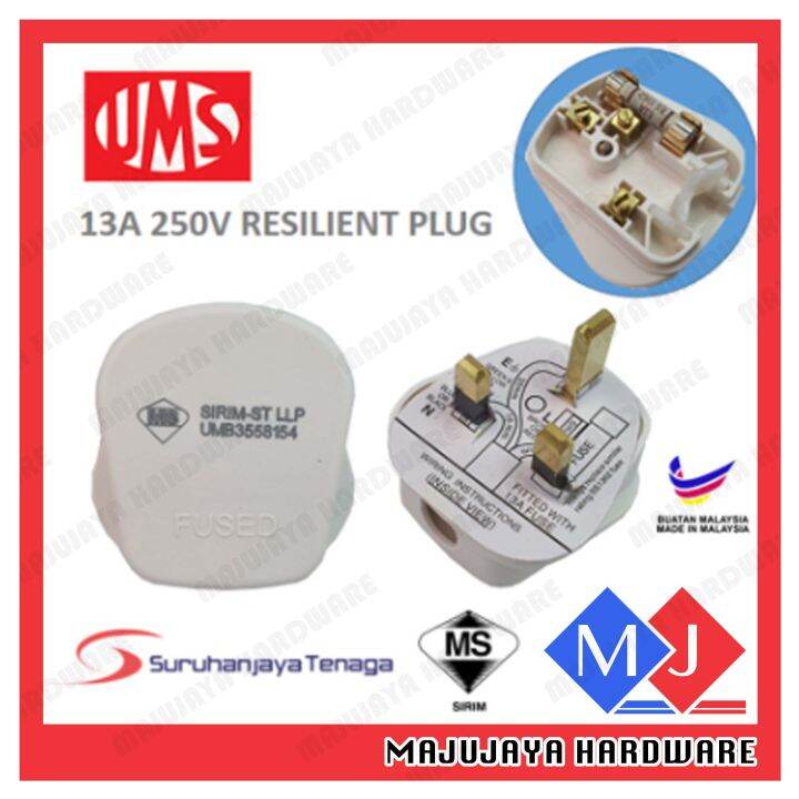 UMS 13AMP 250V A/C Resilient Plug Top Resilient Plug Fitted With 13A ...