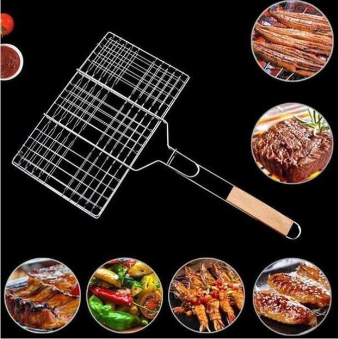 Stainless Steel BBQ Grill Outdoor Camp Barbecue Net Rack with Handle ...