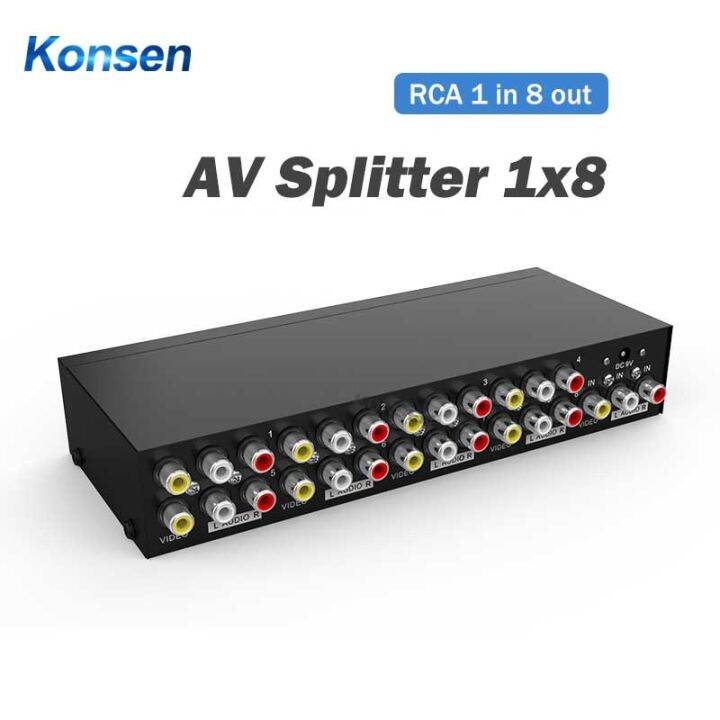 8 Ports AV Splitter 8 way Video Audio Splitter Box 1 in 8 out RCA AV ...