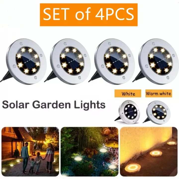MEMORY SET OF 4PCS Solar 8LED Lights Outdoor Waterproof Garden Ground ...