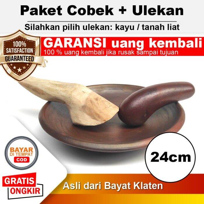 Cobek Tanah Liat Cowek Coek Coet Cowet + Ulekan Munthu Ulegan - 24 cm ...