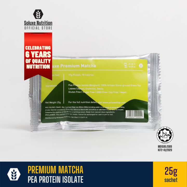 Soluxe 25g Sachet - Premium Matcha Pea-Based Plant Protein Shake Powder ...