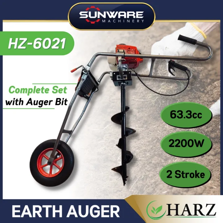 HARZ HZ6021 Earth Auger 52CC 63CC Machine With Auger Trolley Wheel ...