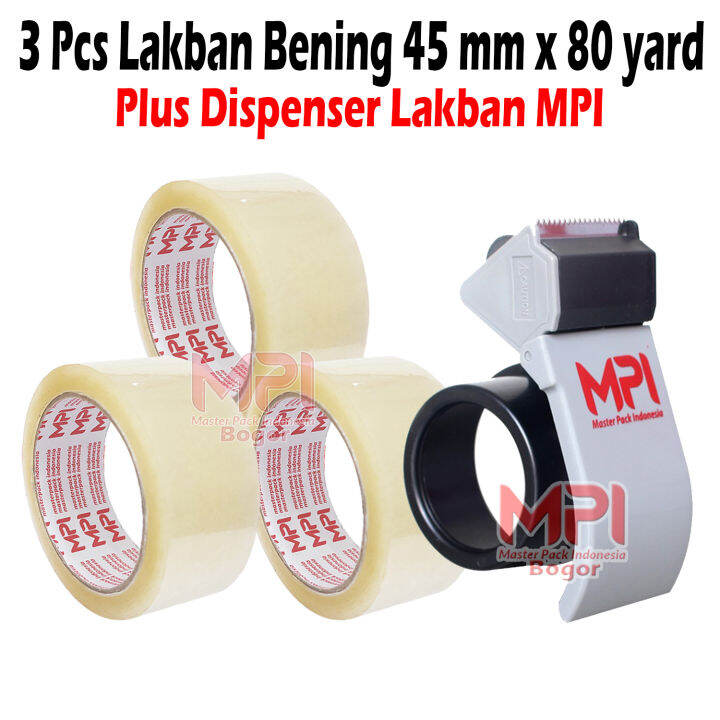 3 PCS - Lakban Bening MPI 45 mm x 80 yard / Lakban Packing + Dispenser ...
