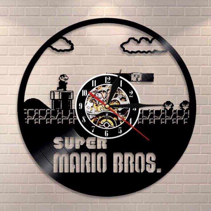 Retro Mushroom Video Game Wall Clock Gameboy Question Mark Block Vinyl ...