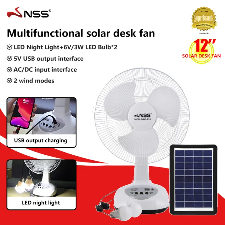Nss solar electric fan with solar panel 14in rechargeable electric fan ...