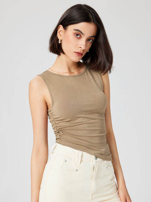 Cider เสื้อกล้ามครอปท็อปผู้หญิง เสื้อแฟชั่นผญ ลุคสตรีท สไตล์เกาหลีRound ...