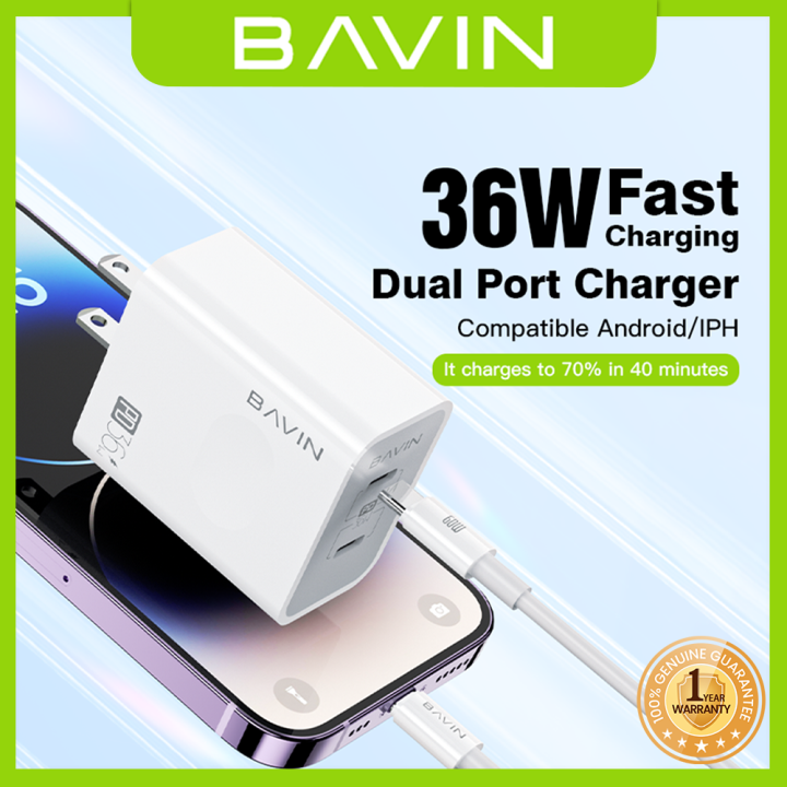 BAVIN PC859 36W PD Super Fast Charging Dual Port PD + QC3.0 W/ 1 Meter ...