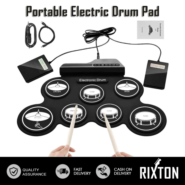 ♛Rixton Portable Digital Drum Set Silicone Electric Drum Kit Hand Roll ...