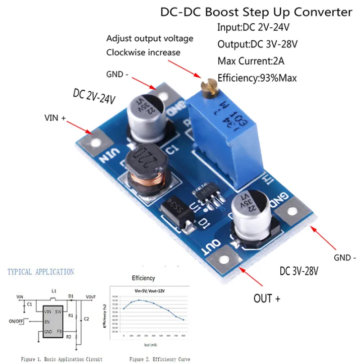 Sissi 2A DC-DC boost step up volt converter power supply 2V-24V to 3v ...