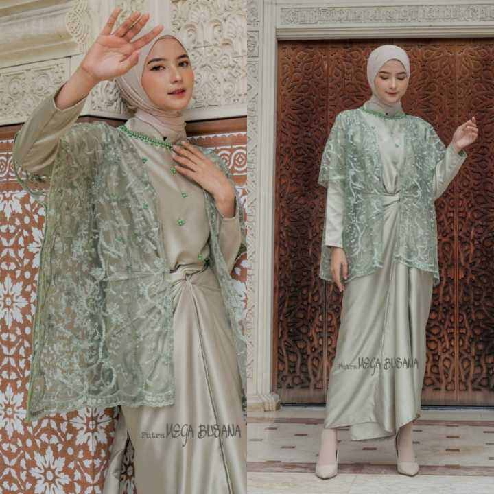 Gamis rompi Naira Dress Kondangan mix Outer brokat Bahan satin velvet ...