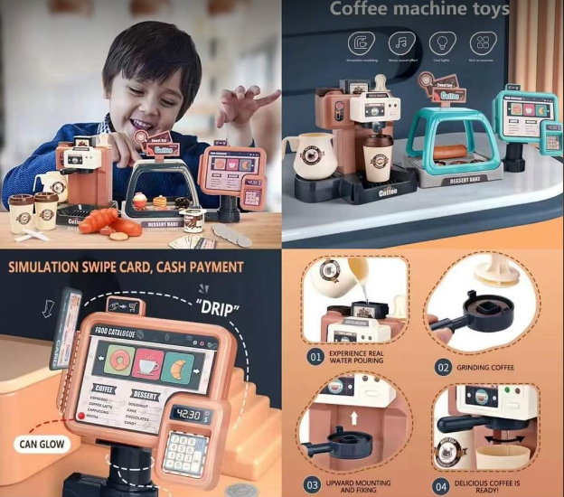VKM Supermarket Cashier Cafe Drinks Machine Children Play House Toy Set ...