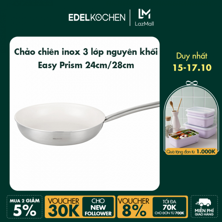 Chảo chiên inox 3 lớp nguyên khối, chống dính ceramic Edelkochen Easy ...