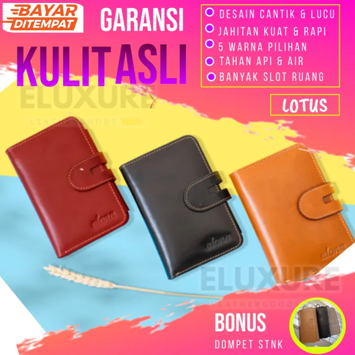 Dompet Wanita Cewek Pendek Lipat Kulit Asli Muat Banyak Slot Kartu ...