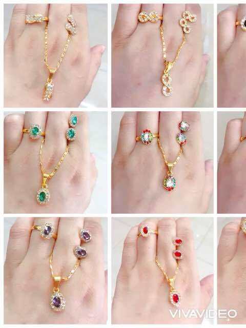 ZIHANG JEWELRY 24K Gold plated birthstone zirconia 3in1 jewelry set ...