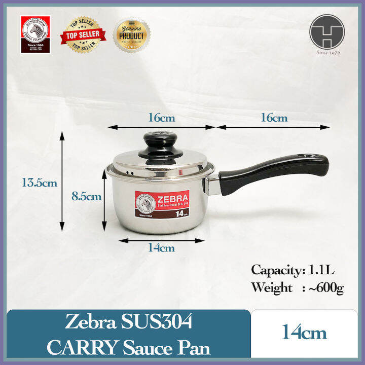 Zebra SUS304 Stainless Steel CARRY Sauce Pan 14cm , 16cm , 18cm [1 ...