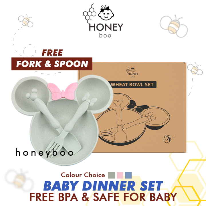Baby Kid Children Dish Plate Set Mickey Feeding Spoon Fork Plate ...