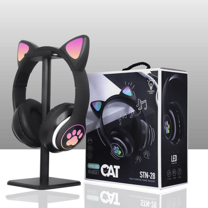 Headset Bando Motif Kucing LED Cat Ear Bluetooth With LED RGB Gaming ...