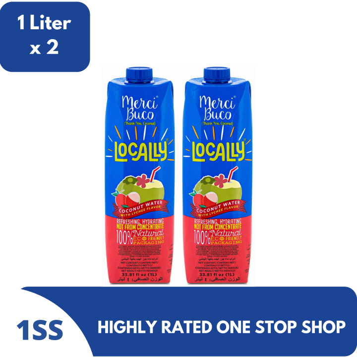 Merci Buco Locally Coconut Water With Lychee Flavor, 1 Liter, Set of 2 ...