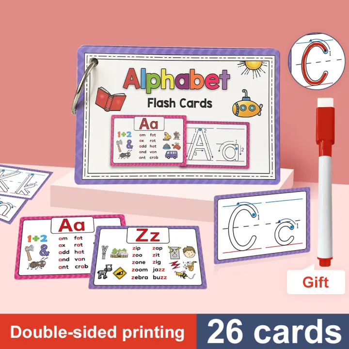 26PCS/Set Kids Early English Alphabet Flash Card Basic Phonics Words ...