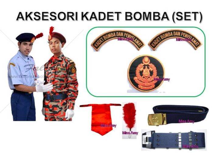 KADET BOMBA AKSESORI (SET) Mafla Merah Hackle Merah Tali Pinggang Kadet ...
